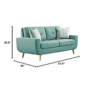 Lexicon Mckinley Tufted Fabric Loveseat with 2 Pillows, 67.5" W, Teal