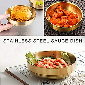 4 PCS Large Double Deck Stainless Steel Sauce Dish, Round Condiment Tray, Sauce Plate, Sushi Dipping Bowls, (4 PCS)