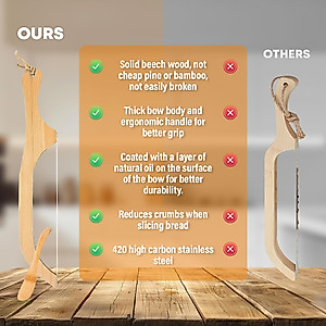 Bread Bow Knife with Wooden Handle, Serrated Blade Bread Slicer for Homemade Bread, 304 Stainless Steel Sourdough Bread Knife, Sourdough Bread Baking Supplies with Butter Spreader, 15 Inch