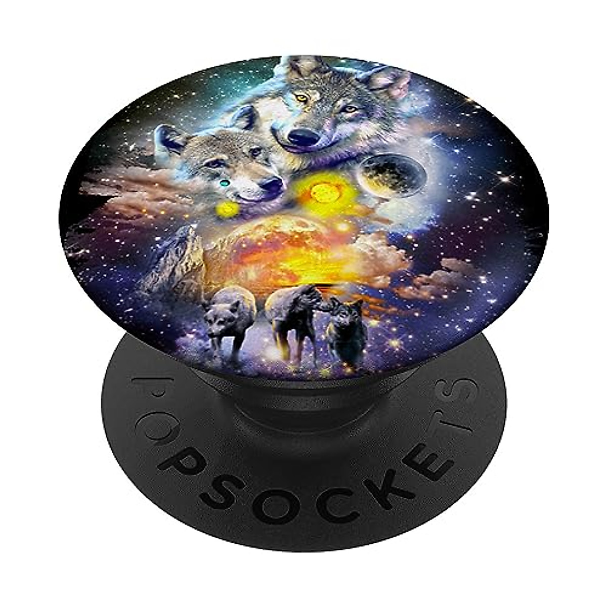 Cosmic Space Wolf, Wolves Family Howling, Night-time Reunion PopSockets Standard PopGrip