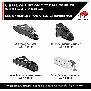 AMPLOCK U-BRP2 | Heavy Duty Trailer Lock for 2" Ball Coupler | Patented 2-Parts Trailer Coupler Lock for Enclosed Trailer, RV and Boat Trailer | Fits 2" Ball Trailer Coupler with Flat Lip Design Only