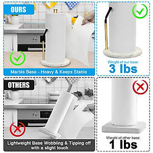 Gold Paper Towel Holder Countertop with Heavy Marble Base,Tension Arm Standing Paper Towel Rack for Easy One-Handed Operation,Rusts-Proof Sturdy,Fits in Kitchen or for Bathroom