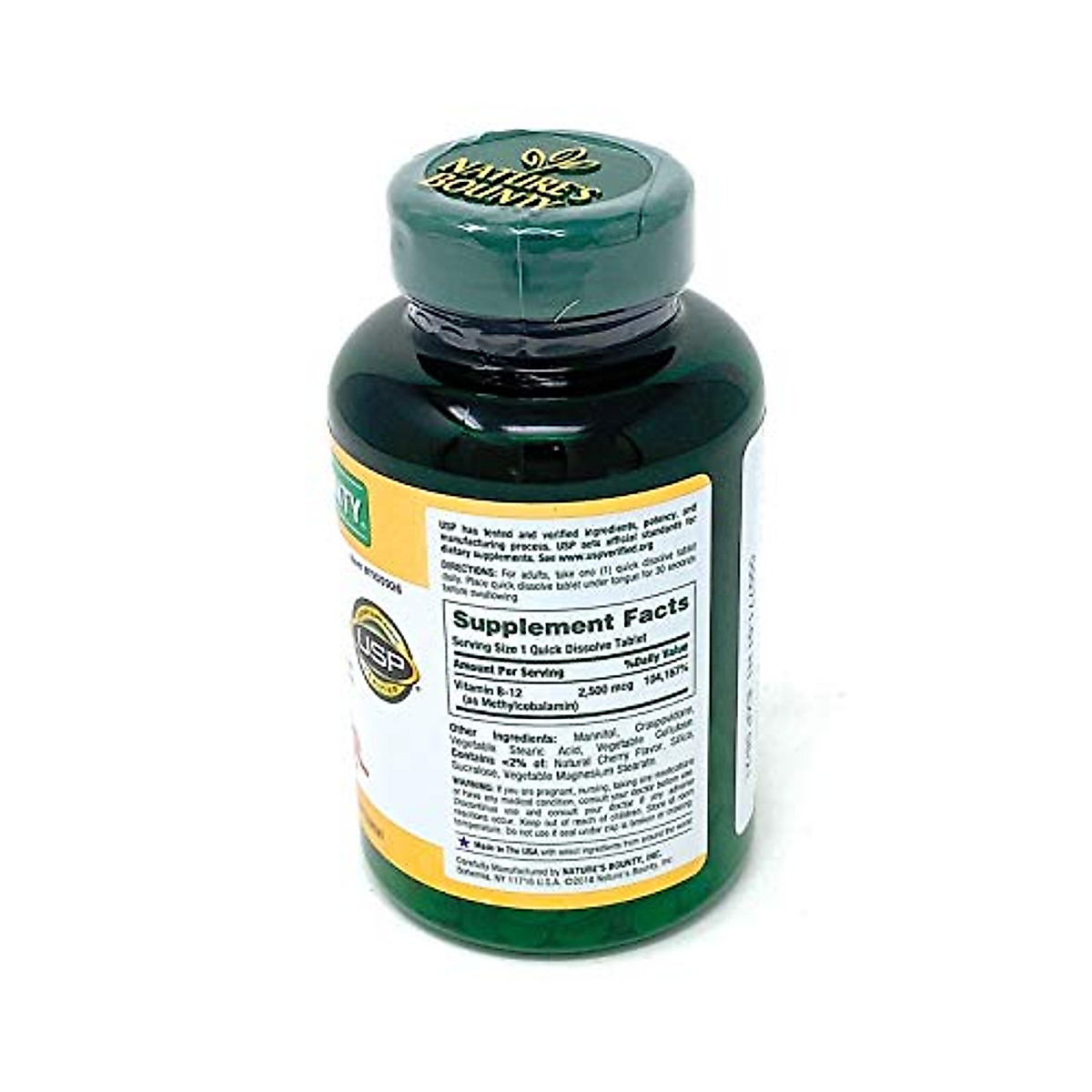 Nature's Bounty Quick Dissolve Fast Acting Vitamin B-12 2500 mcg, Natural Cherry Flavor (300 tablets)