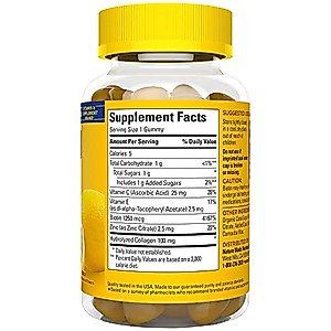 Nature Made Collagen Gummies with Vitamin C, Zinc and Biotin, Hydrolyzed Collagen Peptides Supplement for Healthy Skin Support, 60 Gummies, 60 Day Supply