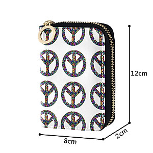 Peace Signs Seamless On White Credit Card Coin wallet, RFID Blocking Compact Women Leather Card Holder, Key Change Organizer, Zipper Purse Clutch Pouch Pocket