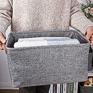 Fabric Storage Bin - [3-Pack] Premium Collapsible Baskets for Organizing, Decorative Storage Baskets with Handles for Home, Nursery, Shelves, Closet, Clothes (Grey, 15Lx11Wx8H inch)