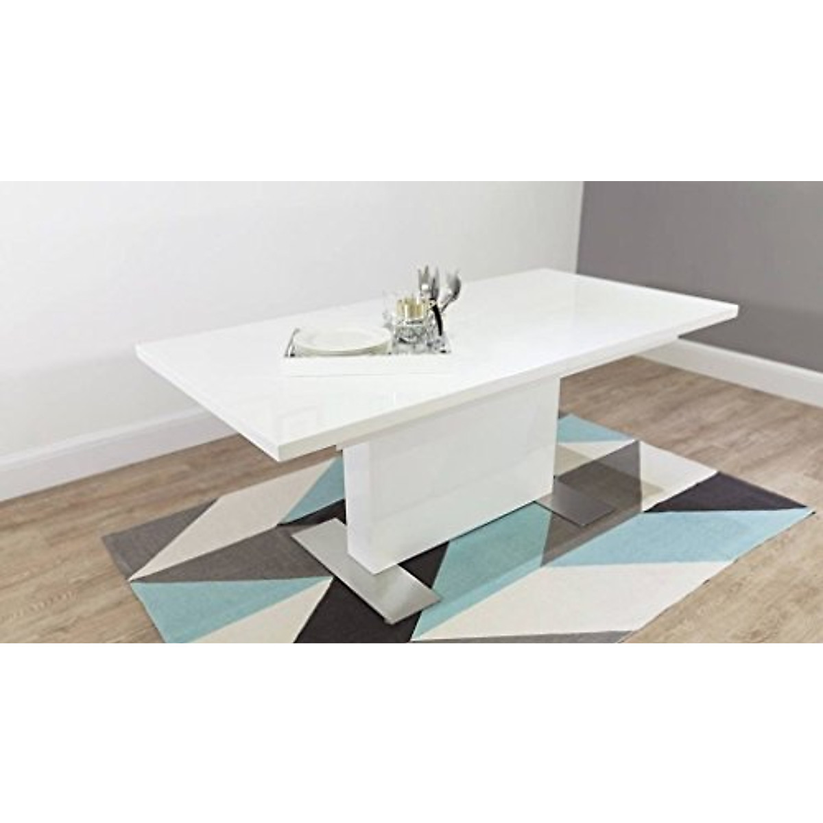 Inspirer Studio IRIS Extendible Dining Table Pedestal Table MDF High-Gloss White