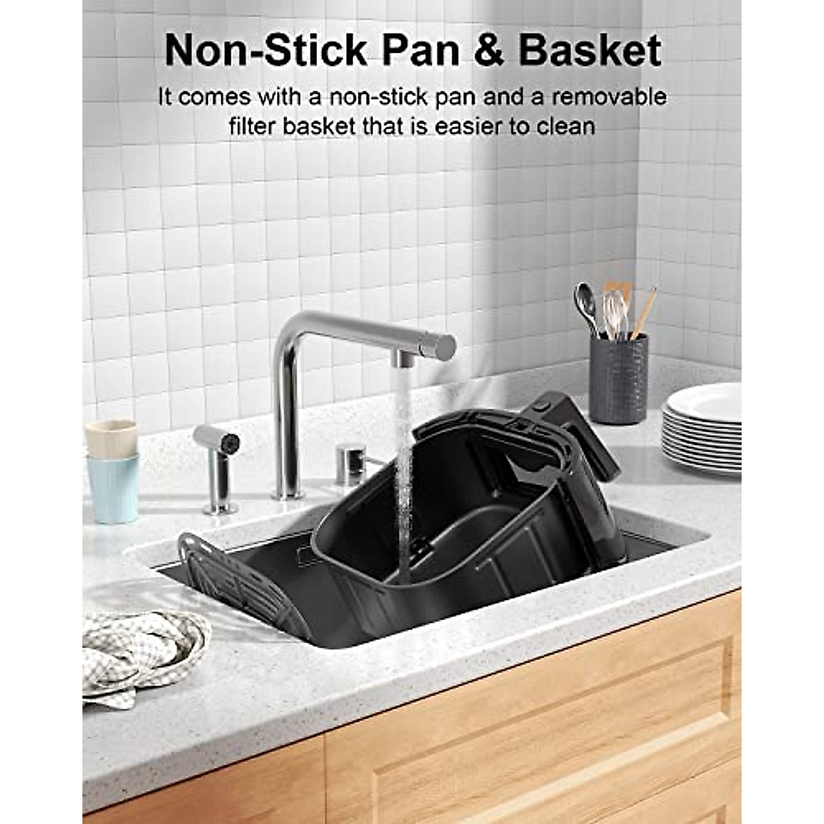 CROWNFUL 5 Quart Air Fryer with Viewing Window, Oilless Cooker, LCD Digital Touch Screen, 7 Cooking Presets and 53 Recipes, Nonstick Basket, Easy to Clean, 1500W ETL Listed (Black)