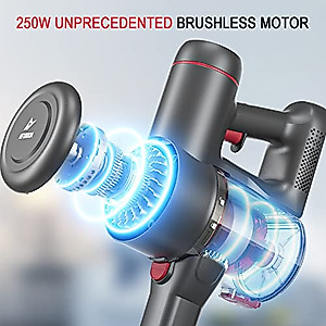 Afoddon Cordless Vacuum Cleaner, Stick Vacuum Cleaner with 250W 25Kpa Powerful Suction 2200mAh 6-Cell Battery Up to 35 Mins Runtime 6 in 1 Lightweight Vacuum for Pet Hair Carpet Hard Floor Red