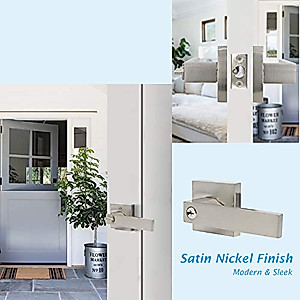 Knobonly Keyed Alike Entry Door Levers One Keyway Entrance/Front Door Handles with Same Keys Satin Nickel, Heavy Duty Keyed Exterior Door Locksets Door Handle Set, Combo Pack of 12