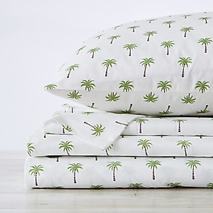 4-Piece Queen Coastal Microfiber Sheet Set | Nautical-Printed, Ultra-Soft Sheets | Wrinkle & Fade Resistant Beach-Themed Prints & Patterns Bedding Sheets & Pillowcases. (Queen, Palm Tree)