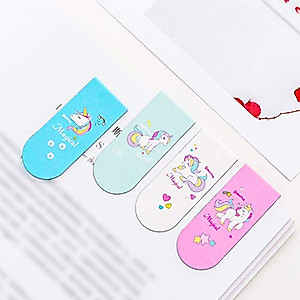 NUOBESTY 8Pcs Magnetic Bookmarks Unicorn Magnet Page Markers Page Clips School Office Supply(White, Green, Pink and Blue)