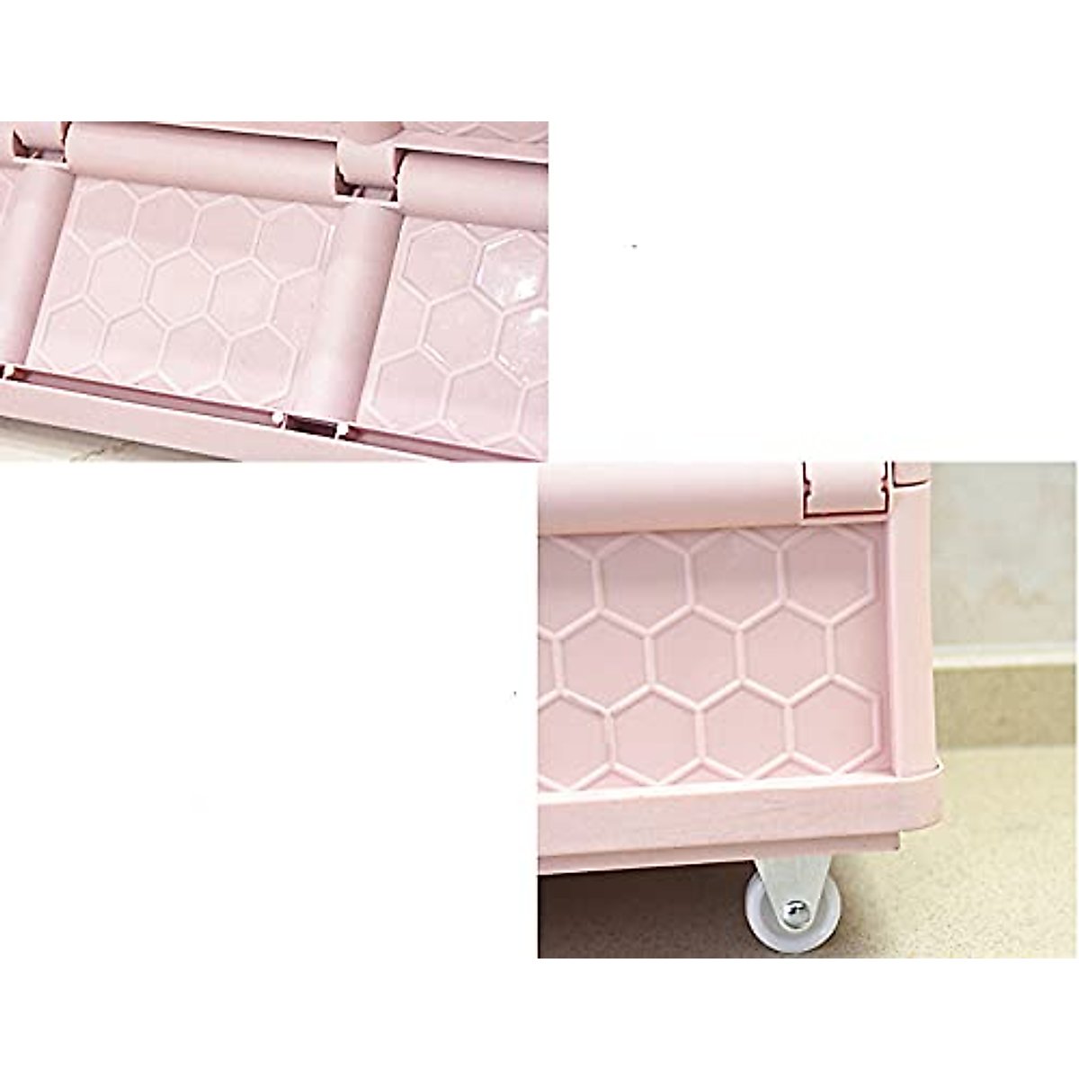 Radefasun Foldable Storage Bins with Lids Plastic Collapsible Storage Box Portable Stackable Grocery Toys Books Container Folding Latching Storage Crate with Removable Pulley and Pull Rod (Pink, L)