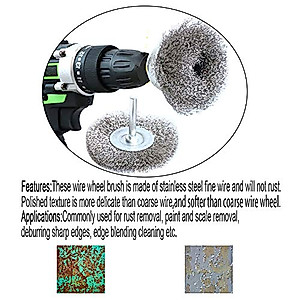 FPPO Stainless Steel Wire Wheel Brush & Crimped Cup Brush Kit for Drill,Fine Wire Diameter 0.0059 Inch,for Rotary Tool with 1/4-Inch Shank,Removal of Rust,deburring,paint (7pcs)