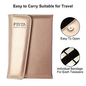 FEITA Eyelash Extension Tweezer Set Gold Lash Applicator Tool - Precision Lashes Diamond Grip Tweezers for 2D-6D Volume & Individual Eyelashes Extensions Supplies (6Pcs)