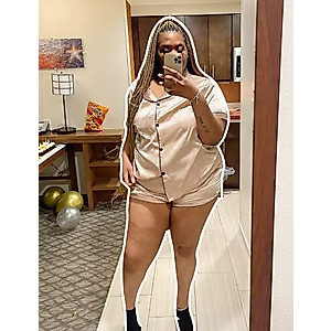 SWOMOG Womens Satin Plus Size Pajamas Silk Button Down Shorts Set Pajama Shorts 2Pcs Short Sleeve Pjs Sets Loungewear Red