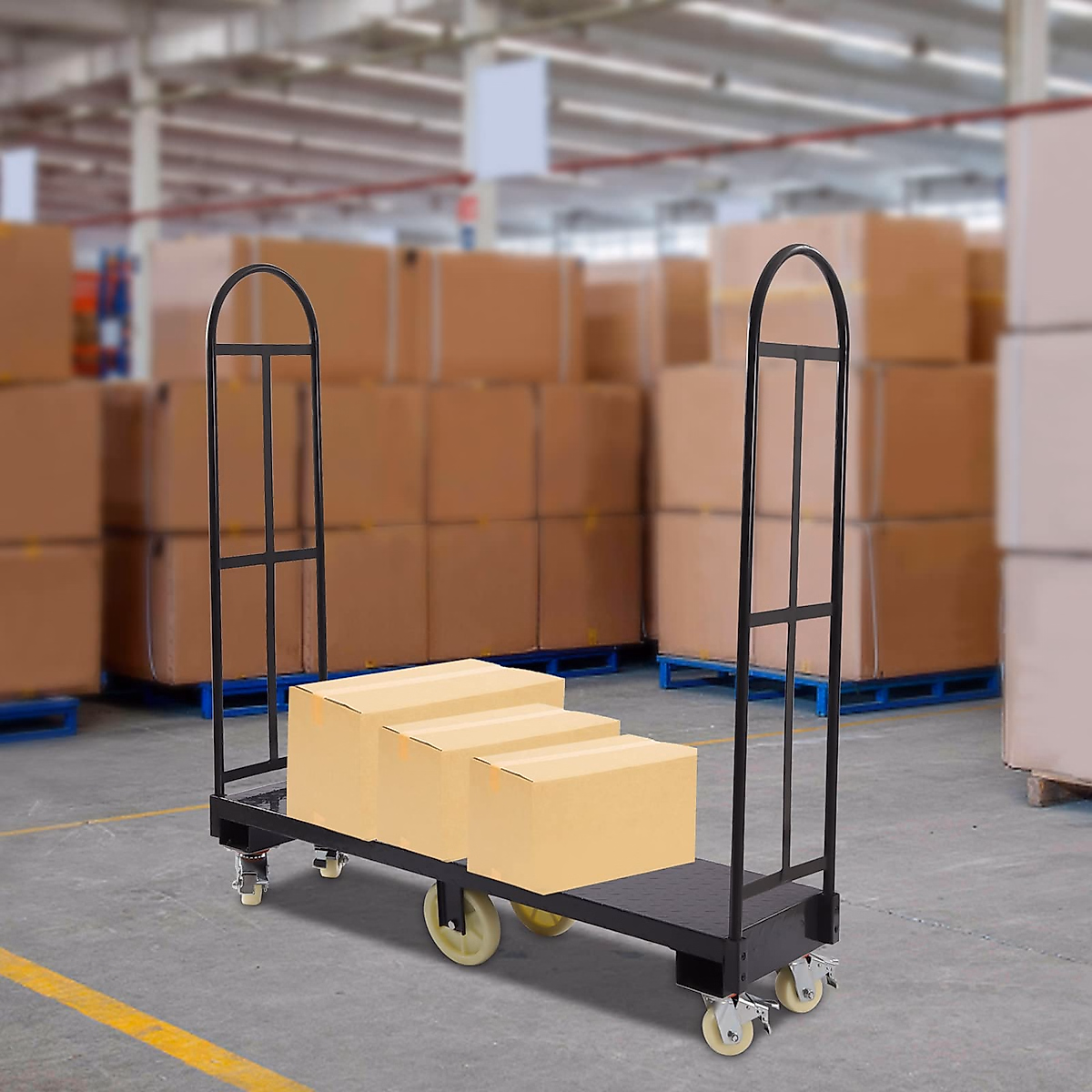 U-Boat Utility Cart Platform, Steel Dolly Industrial Transporting Hand Truck 60.5"x15.7"x52.2" 2000LBS Heavy Duty Dolly Cart with Six Wheel