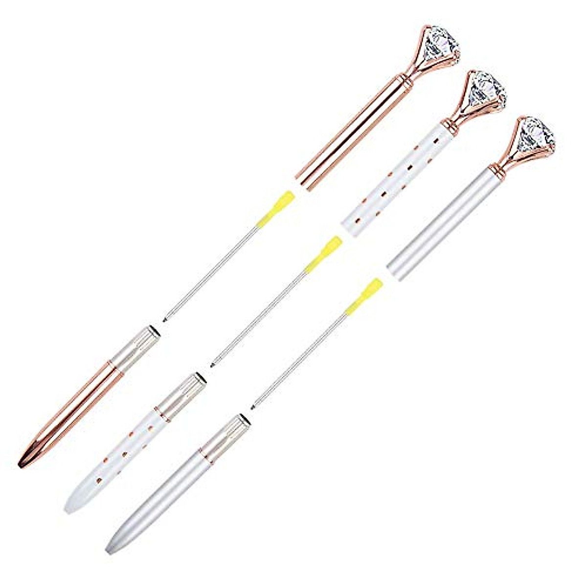3 Pcs Rose Gold Pen with Big Diamond/Crystal ，Metal Ballpoint Pen，Rose Gold/Silver Office Supplies，Black Ink (3pcs)