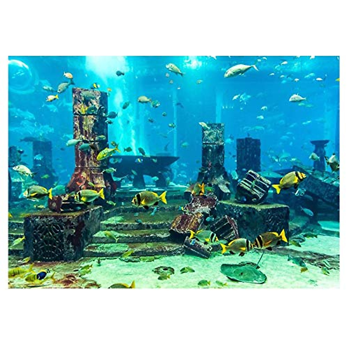 GLOGLOW Aquarium Poster, Underwater City Ruins Background Sticker Thicken PVC Adhesive Static Cling Backdrop Fish Tank Decorative Paper(76×46cm)
