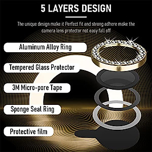 Suoman 3-Pack Diamond Camera Cover Circle Tempered Glass for iPhone 12 Pro Max Lens Protector, for iPhone 12 Pro Max 6.7 inch [Not Affect Night Shots] - Diamonds-Gold