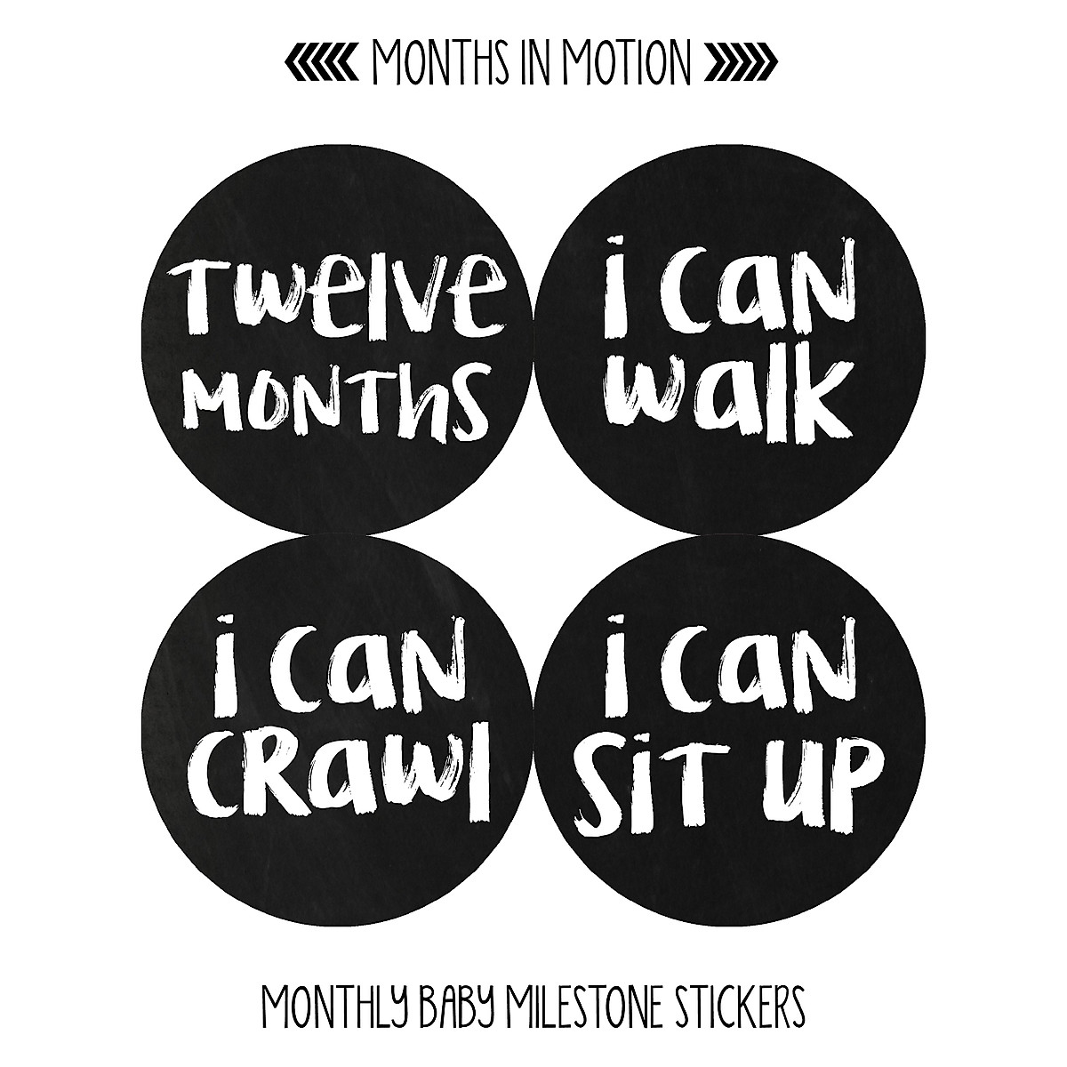 Months In Motion Baby Monthly Milestone Stickers - First Year Set of Baby Month Stickers for Newborn Photo Keepsakes (Gender Neutral - Boy or Girl Set of 20)