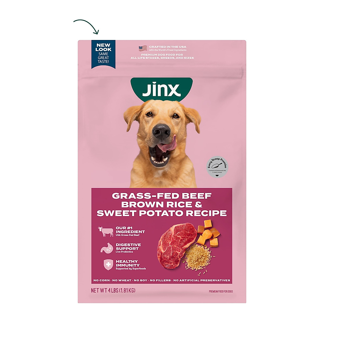 Beef, Brown Rice & Sweet Potato Dry Dog Food, 4 lb. Bag HIGH Protein from Real Beef BIOTIN and Fish Oil Prevent Against Dry Skin and Aid in Healthy Muscle Generation.