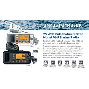 Uniden UM435 Advanced Fixed Mount VHF Marine Radio, All USA/International/Canadian Marine Channels Including New 4-Digit, CDN “B” Channels, 1 Watt/25 Watt Power, Waterproof IPX8 Submersible, White