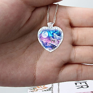 Wolf Heart Shape Necklace, Stainless Steel Howling Wolf Pendant Necklace, Jewelry Gifts for Boys Girls Men and Women (Heart-shape)