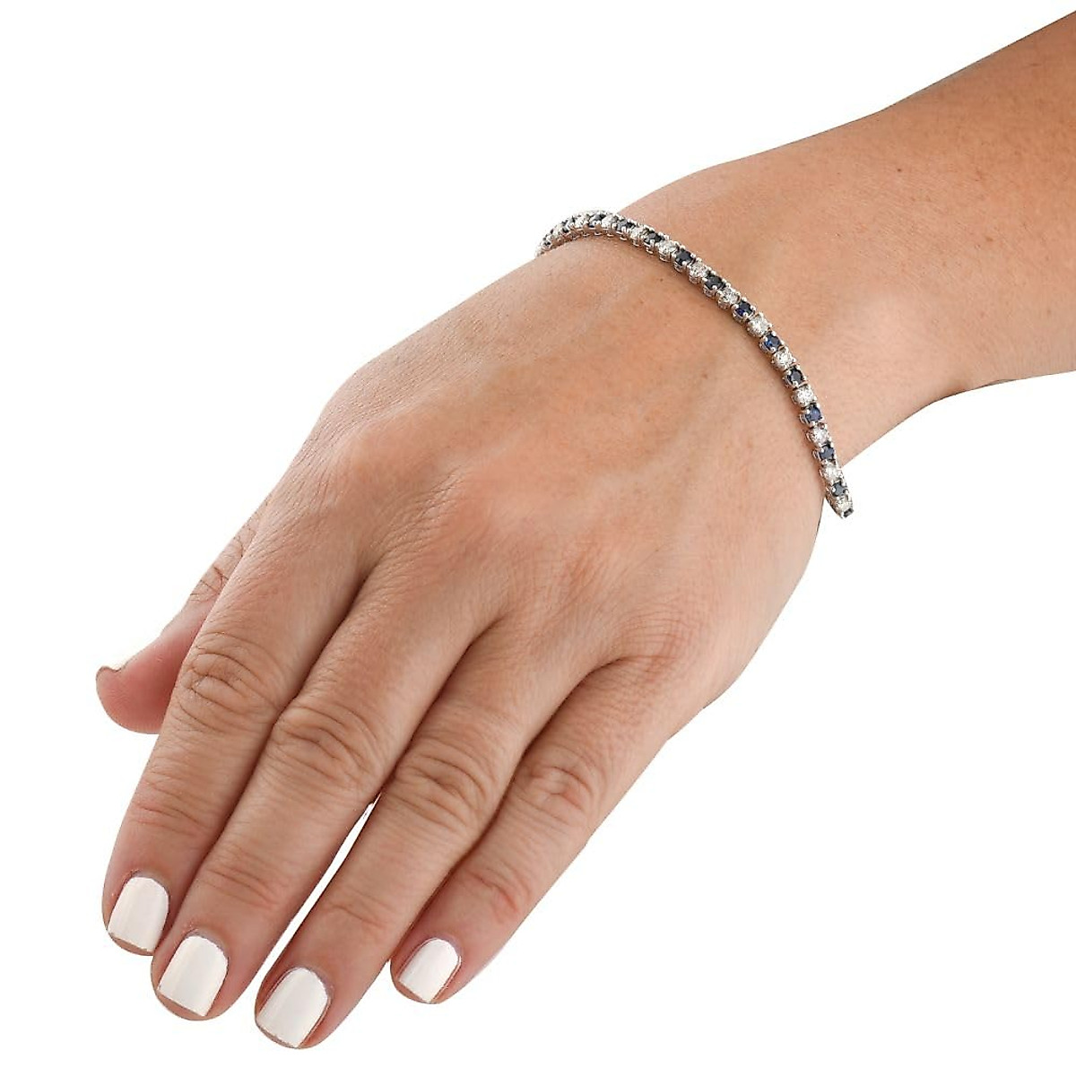 P3 POMPEII3 5ct Blue Sapphire & Diamond Genuine Tennis Bracelet 14K White Gold
