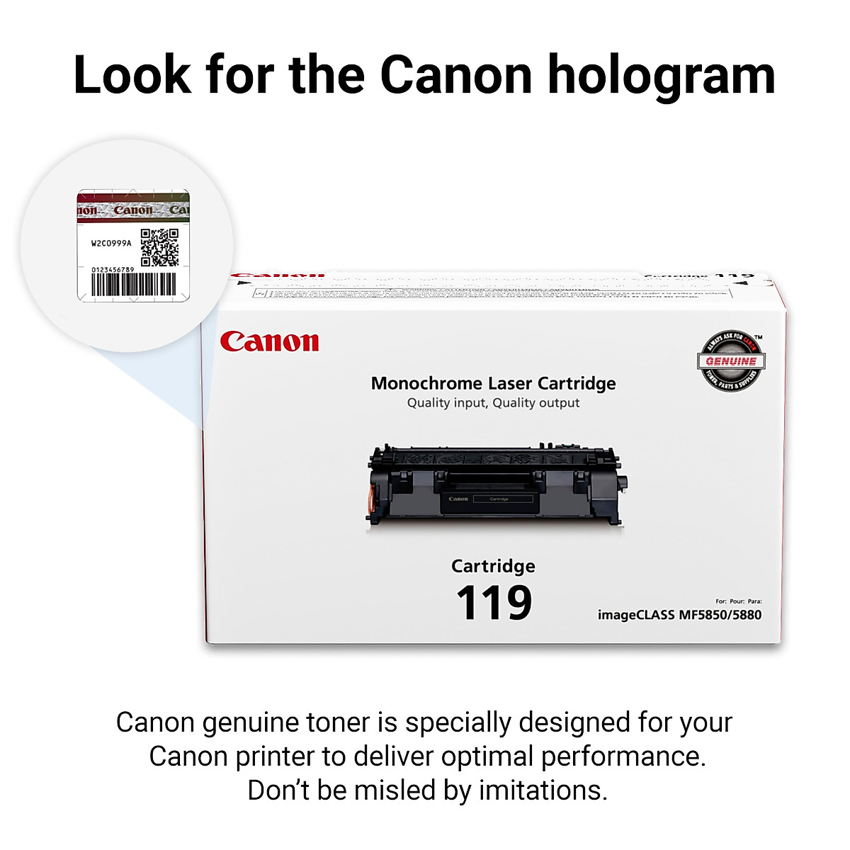 Canon Genuine Toner, Cartridge 119 Black (3479B001), 1 Pack, for Canon imageCLASS MF5800 /5900/6100 Series, MF410 Series, LBP6300 / 6600 Series, LBP250 Series Laser Printer