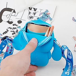 U-CHYTY Cartoon Stitch Crossbody bag with Adjustable Shoulder Strap,Stitch 50s Sticker,Badge Wallet with Lanyard,Coin Money Pouch Bag with Zipper (Stitch-blue)