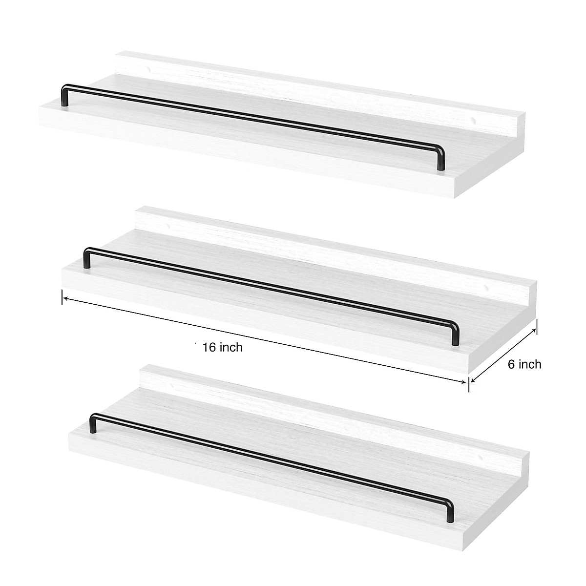 RYOFOBETTO Floating Shelves for Wall Decor, White Shelves for Bathroom, Living Room, Bedroom, Picture Frames, Plants, Kitchen (Set of 3)