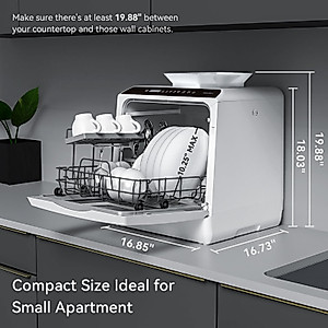 Hermitlux Countertop Dishwasher, 5 Washing Programs Portable Dishwasher With 5-Liter Built-in Water Tank For Glass Door
