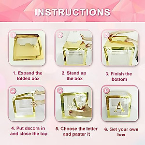 Baby Boxes with Letters for Baby Shower, 5 Clear Balloon Boxes with 78 Letters & Numbers, Baby Blocks for Bridal Shower Gender Reveal Decorations Birthday Wedding Party Grad Backdrop, Gold