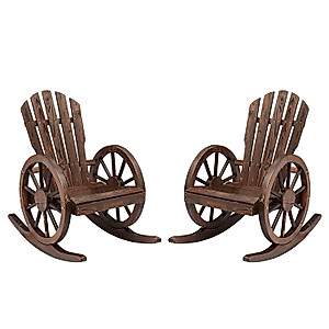 FURNDOOR Wood Rocking Chair Set of 2 - Outside Wagon Rocking Chair 2 PCS, Rustic Front Porch Chairs Single for Patio, Country, Yard