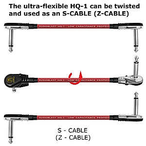Audioblast - 6 Units - 6 Inch - HQ-1 (Red) - Ultra Flexible - Dual Shielded (100%) - Instrument Effects Pedal Patch Cable w/ ¼ inch (6.35mm) Low-Profile, R/A Pancake TS Plugs & Dual Staggered Boots