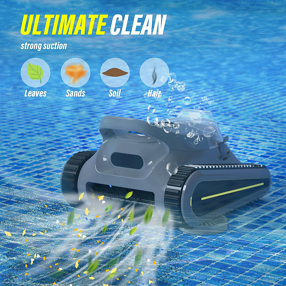 Seauto New Crab Cordless Robotic Pool Vacuum Cleaner Waterline Cleaning, Wall-Climbing, Intelligent Route Planning