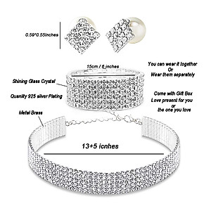 Yamberdoly Rhinestone Choker Necklaces for Women Silver Diamond Choker Necklace Set Sexy Rhinestone Wedding Choker 5 Rows