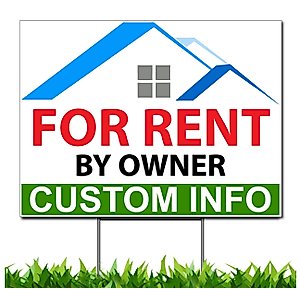 CUSTOM For Rent By Owner 18x24" Yard Sign, Double Sided, Metal Stake Included, by Moonlight4225