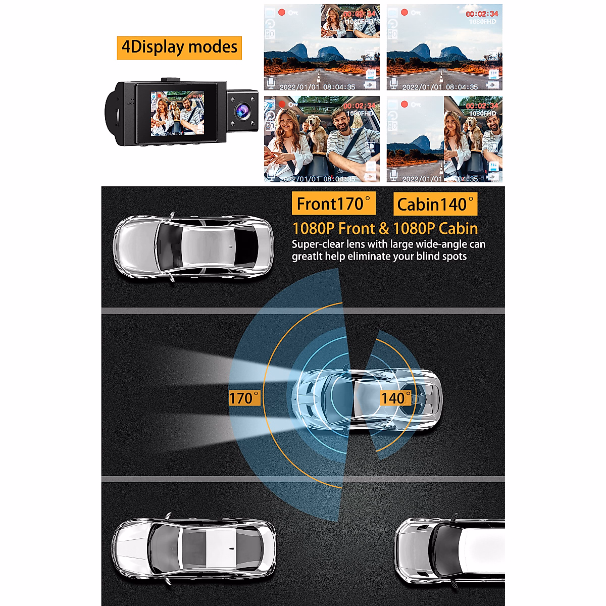 Bundle Include 64GB Micro Memory Card + Yansoo Dual Dash Cam Front and Inside