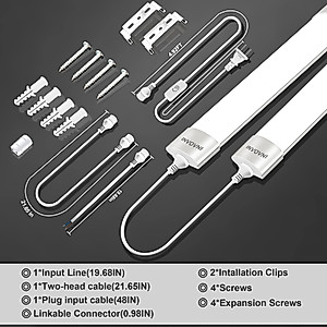 INVOVNI 2ft LED Ceiling Light Fixture, 18W 5000K 2000lm Plug in Tube Light, LED Shop Lights for Garage Closet Under Cabinet Kitchen Basement, Waterproof Closet Lights with Switch