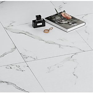 FunStick White Peel and Stick Flooring Tiles Waterproof 12 x 12 Inch 15 Pack Removable Marble Vinyl Flooring Peel and Stick Floor Tile Bathroom Floor Vinyl Sticker Tiles for Kitchen Bedroom Flooring