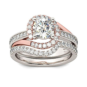 Jeulia Split Shank Halo Diamond Engagement Ring Sterling Silver CZ Wedding Set Round Cut Solitaire Bridal Set Promise Anniversary Rings with Jewelry Box (9.5)