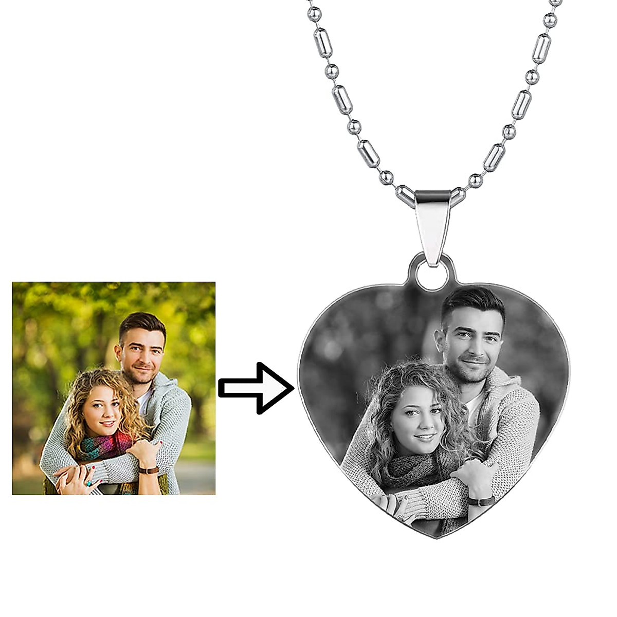 AIPNIS Personalized Custom Photo Text Engraved Stainless Steel Heart Necklace Dog Tags Necklace Message Pendant Customized Birthday Gift