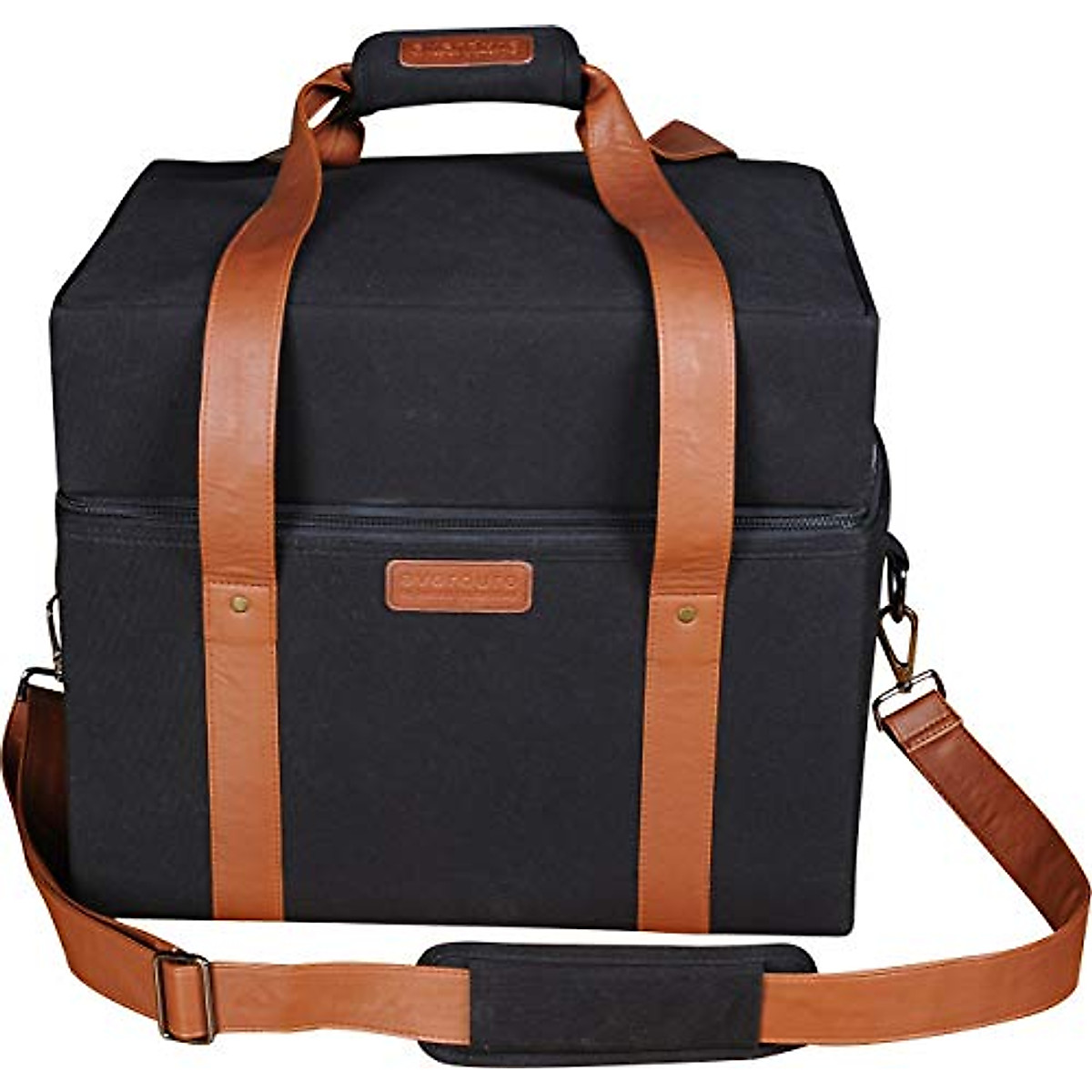 Everdure CUBE Portable Charcoal Grill Carrying Bag, Leather & Velcro Straps, Multiple Storage Compartments, Easy Portability for Camping, Tailgating, and More, Black, 16.3"L x 13.9"W x 13.7”H