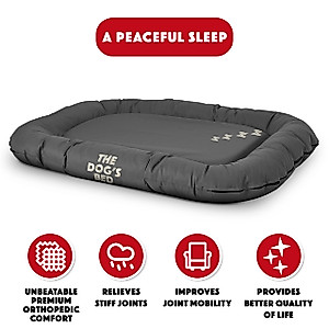 The Dog’s Bed Utility Waterproof Dog Bed, Large, Durable Grey Oxford Fabric, Tough YKK Zippers, Washable Reversible Cover, Dog Beds for Home Car Crate & Yard, Puppy & All Pet Comfort