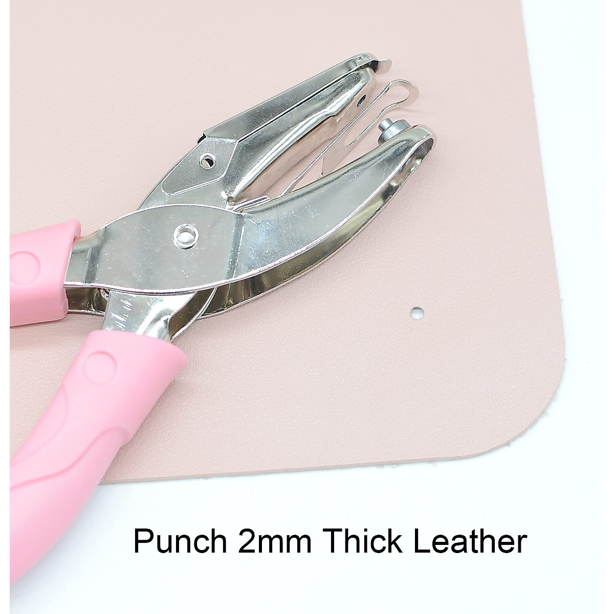 1 Pack 6.3 Inch Length 1/8 Inch Diameter of Circle Hole Handheld Single Paper Hole Punch, Puncher with Pink Soft Thick Leather Cover (Middle Circle 1/8 inch)