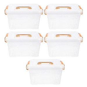 Cabilock 5pcsbox Containers Handle Storage Tabletop Organizer for with Bin Crafts Lid Multi- functional Orange Plastic Cosmetic Stackable Toy Clear Car Desktop Sundry Toys Case