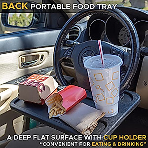 EcoNour 2 in 1 Car Steering Wheel Desk | Steering Wheel Tray for Laptop Car Mount with Pen Holder | Car Food Tray for Eating with Drinks Holder | Multipurpose Travel Car Accessories