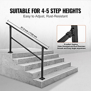 VEVOR Handrail for Outdoor Steps, 4-5 Steps Outdoor Handrail, Adjustable Metal Staircase Handrail, Thickened Stair Railings for Porch Railing, Deck Handrail